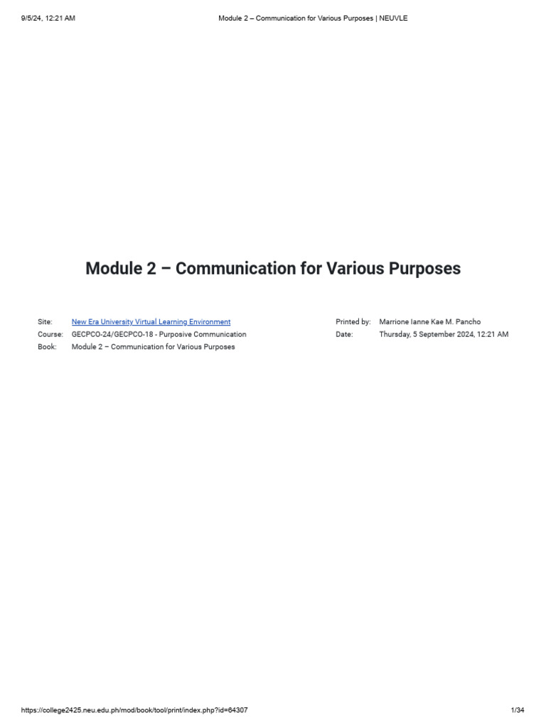 Module 2 Communication For Various Purposes NEUVLE | PDF | Human Voice | Communication