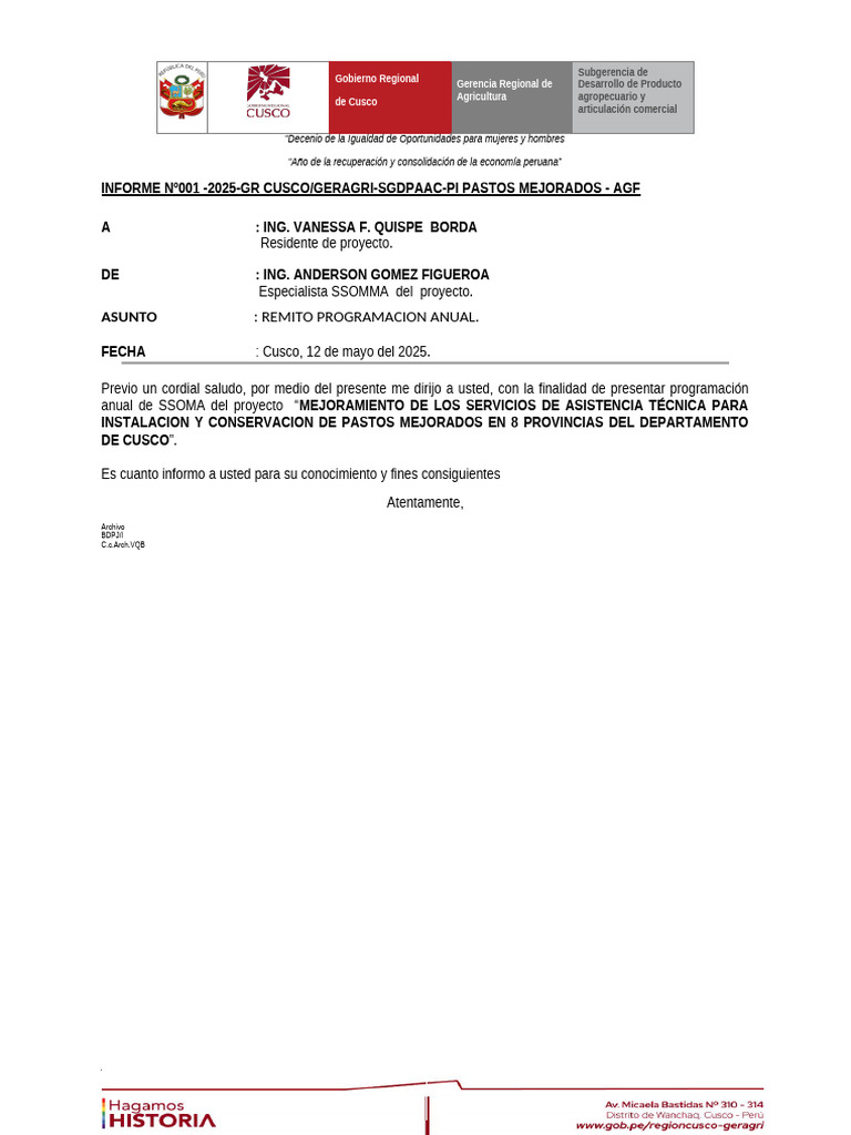 INFORME #001 Cronograma Anual | PDF