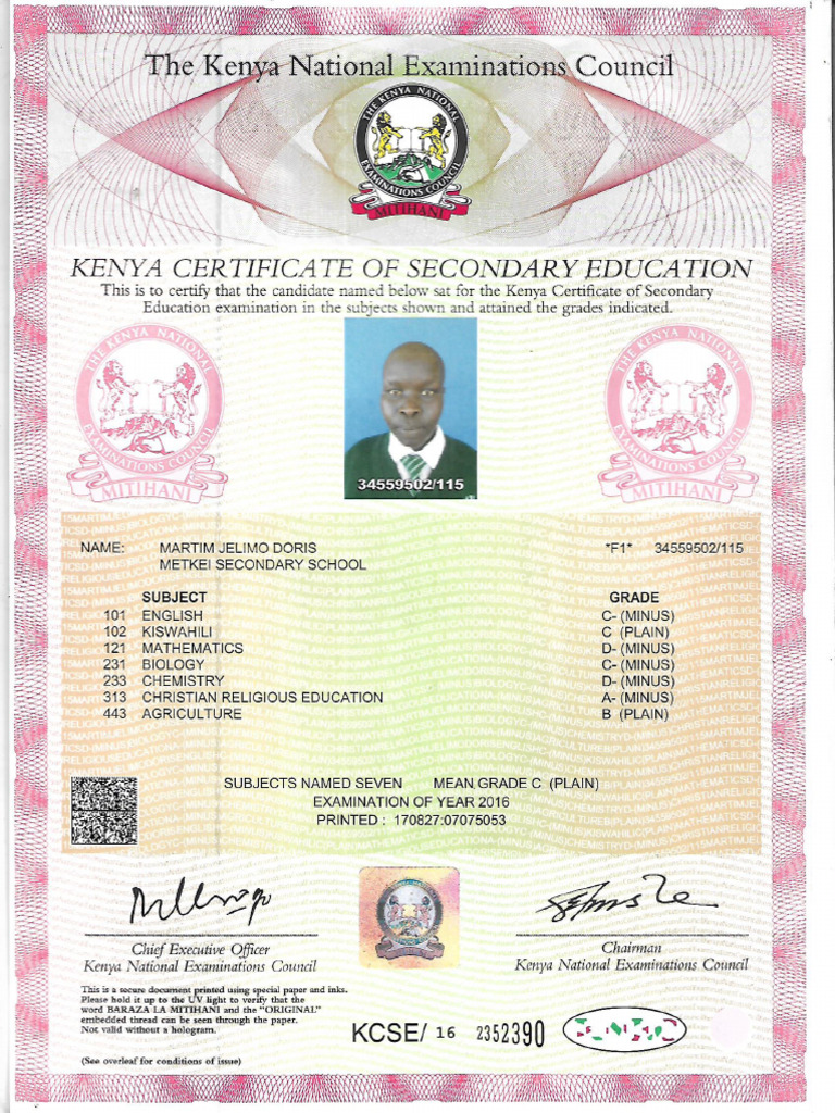 Kcse Certificate | PDF
