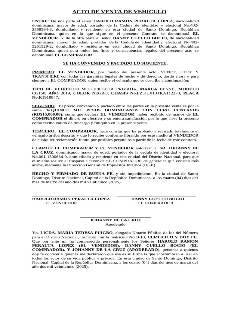 Acto de Venta Harold Ramon Peralta Lopez | PDF | República Dominicana