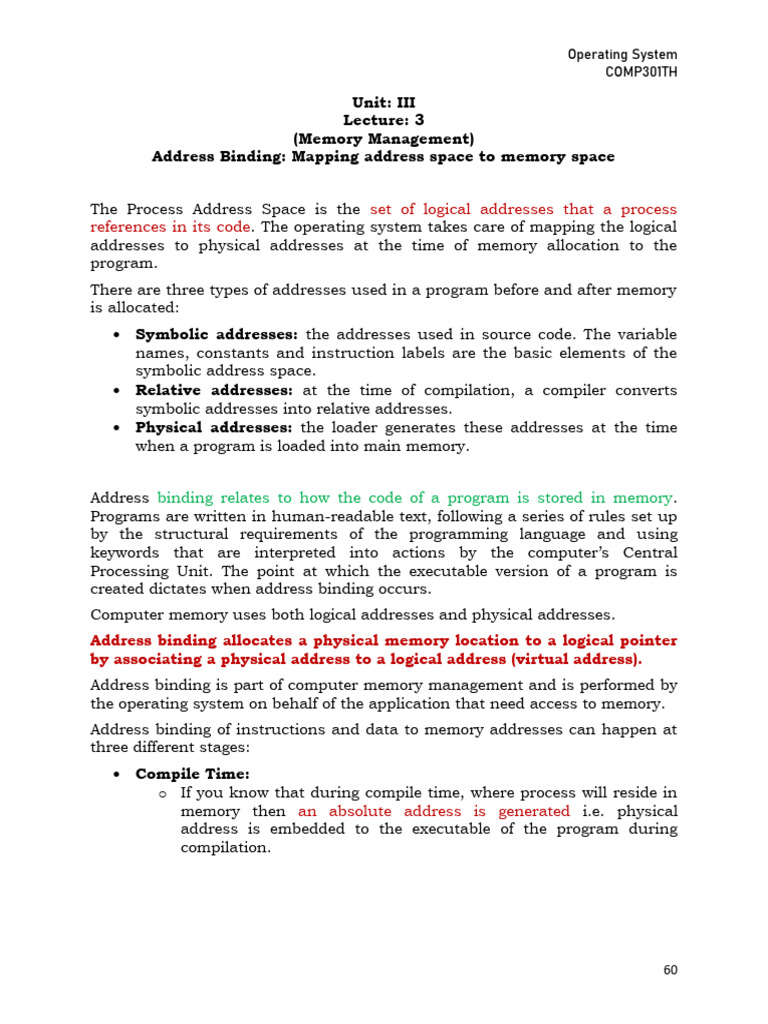 Unit III Lecture 3 Address Binding 1 | PDF | Programming | Computer Program