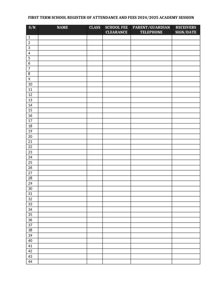 2024/2025 School Attendance & Fees Register | PDF