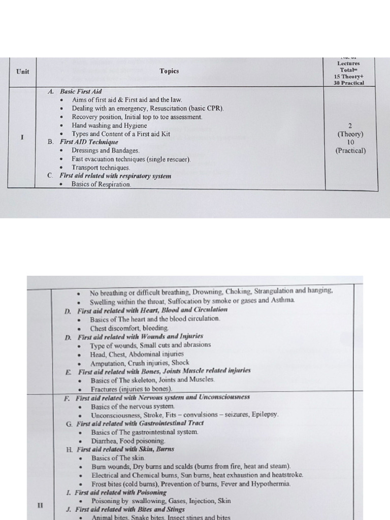 First Aid and Health Syllabus | PDF