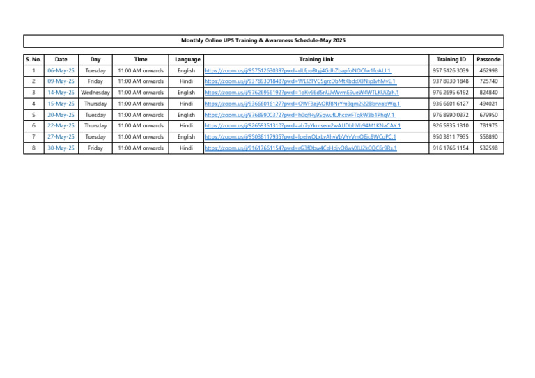 May 2025 UPS Online Training Schedule | PDF