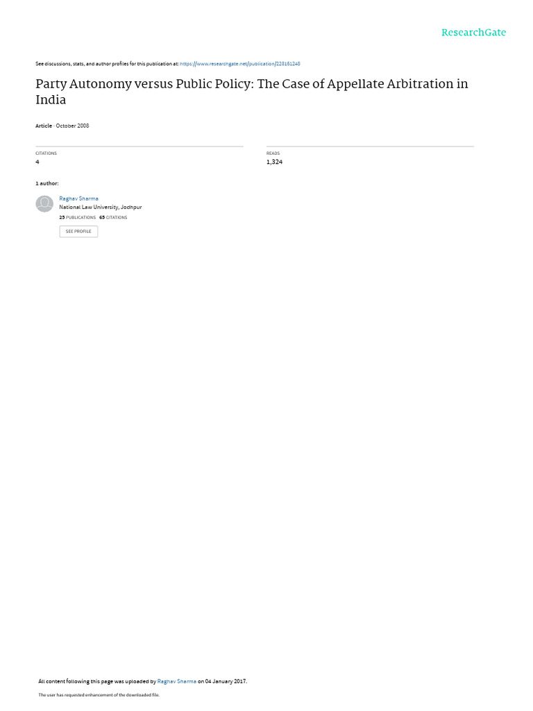 2008 - Party Autonomy V Public Policy | PDF | Arbitration | Appeal