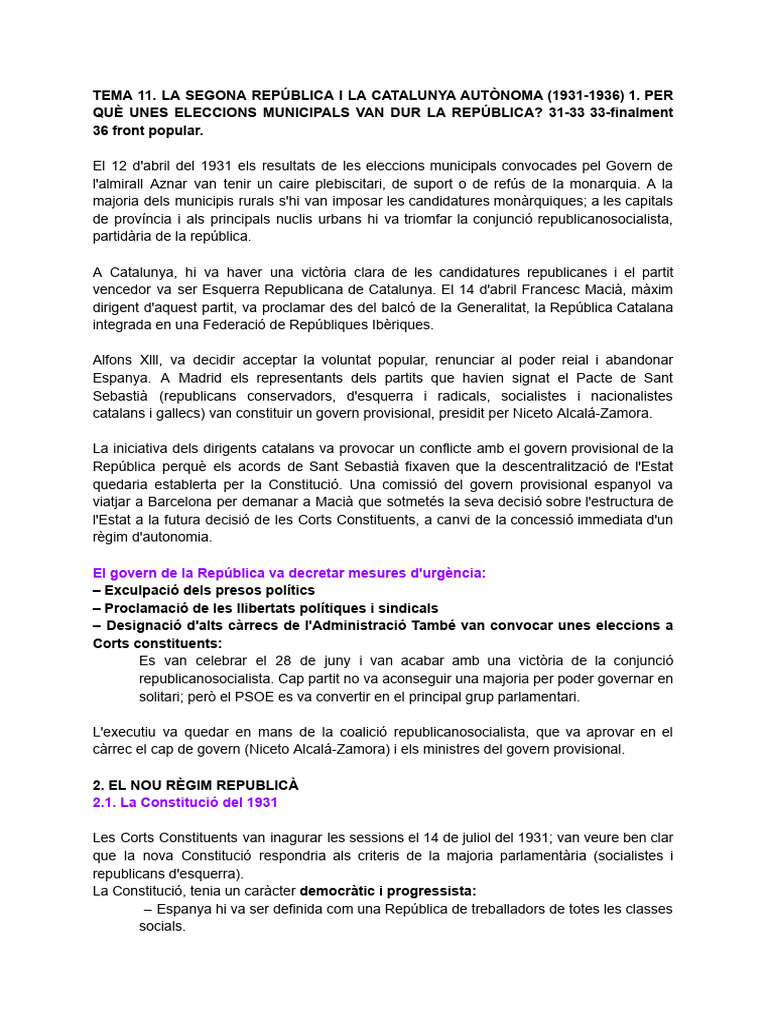 Tema Segona Republica Espanyola | PDF