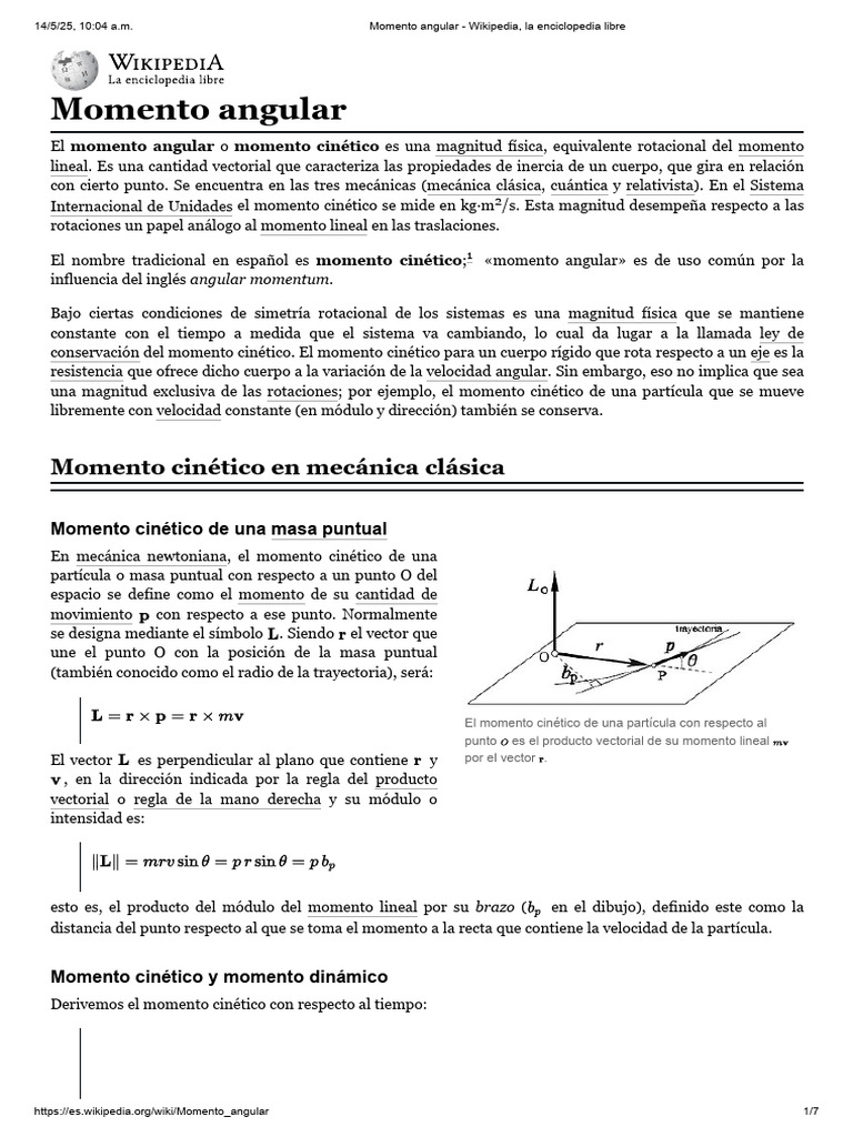 Definición de momento angular | PDF | Momento angular | Esfuerzo de torsión