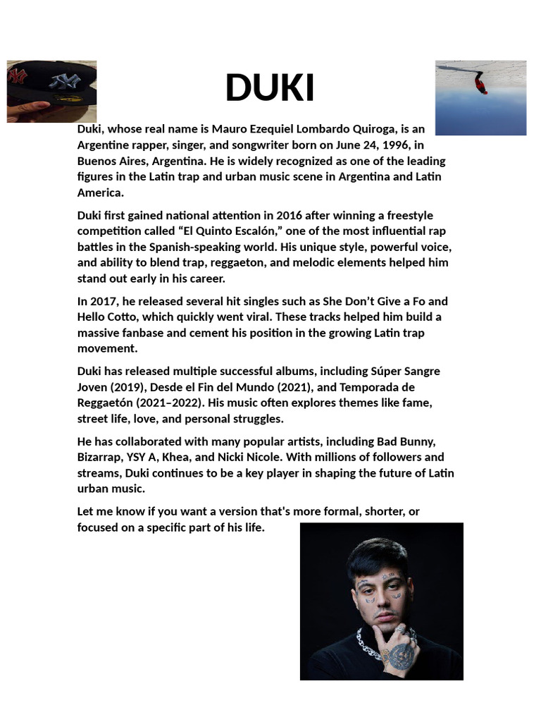 Duki: Argentine Rapper Biography | PDF