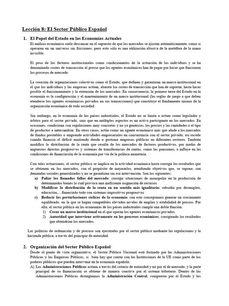 (No Terminado) Tema 8 - El Sector Público Español | PDF | Balance presupuestario del gobierno ...