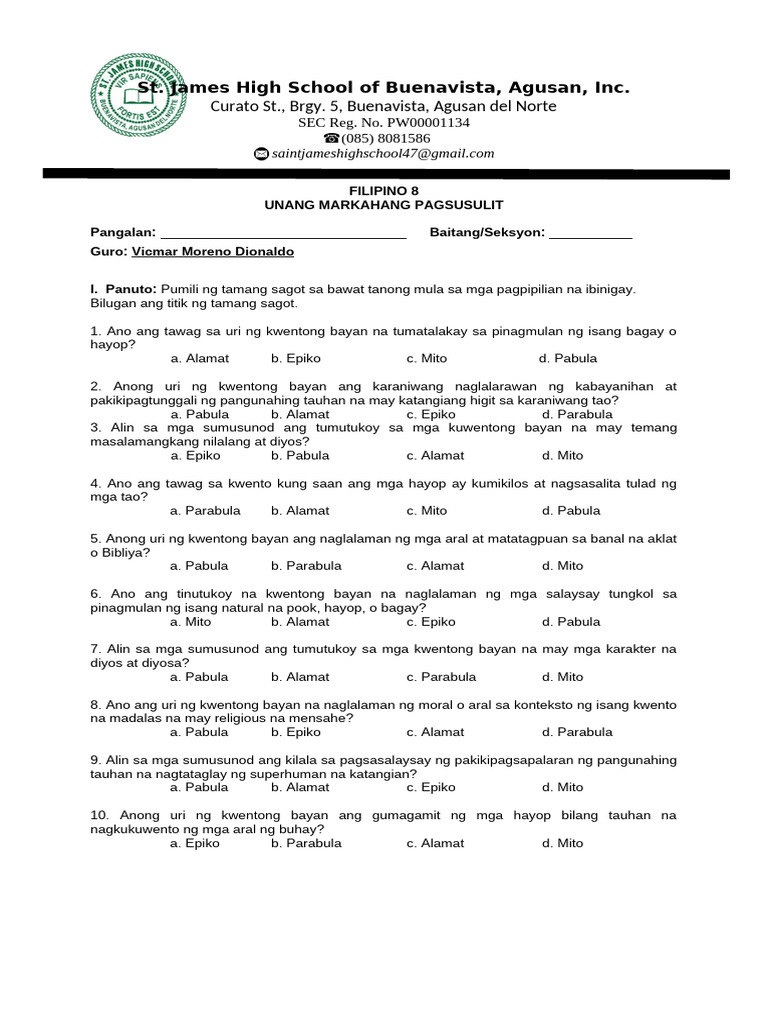 1st Periodic Exam 8fil | PDF