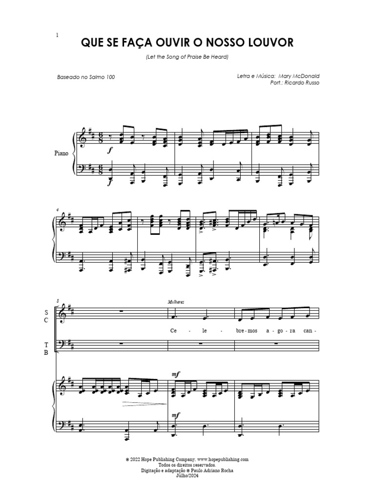 Que Se Faça Ouvir Nosso Louvor - SCTB - Piano | PDF
