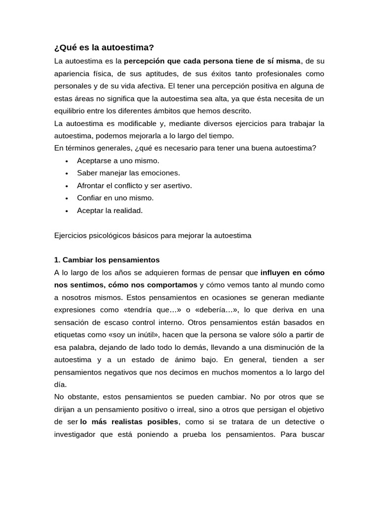 Qué es la autoestima | PDF | Autoestima | Pensamiento