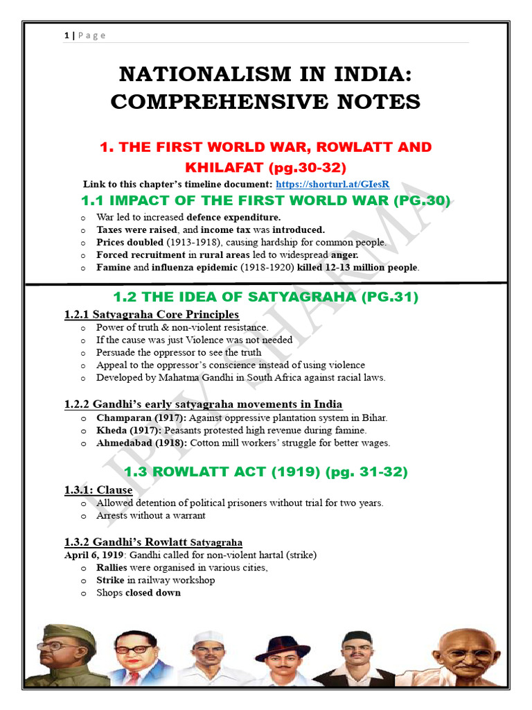 NOTES NATIONALISM IN INDIA Class 10 | PDF | Mahatma Gandhi | Dalit