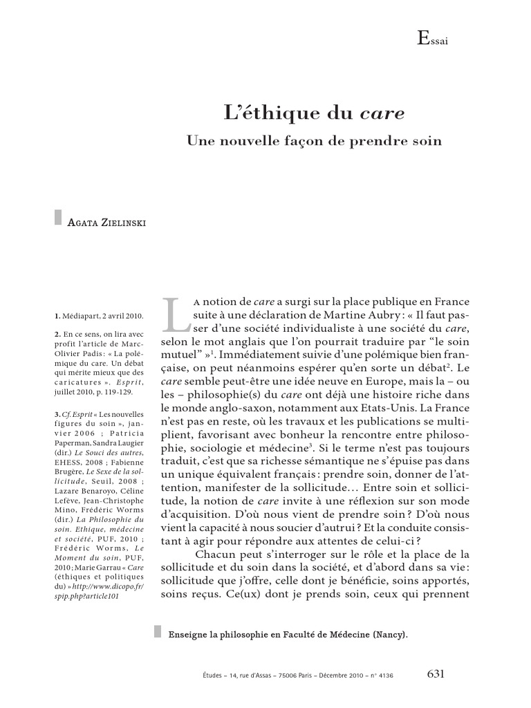 Éthique du care : concepts et enjeux | PDF | Moralité | Psychologie sociale