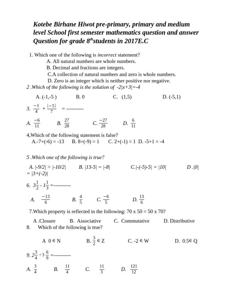 Question and Answer Maths (2017) | PDF | Numbers | Integer