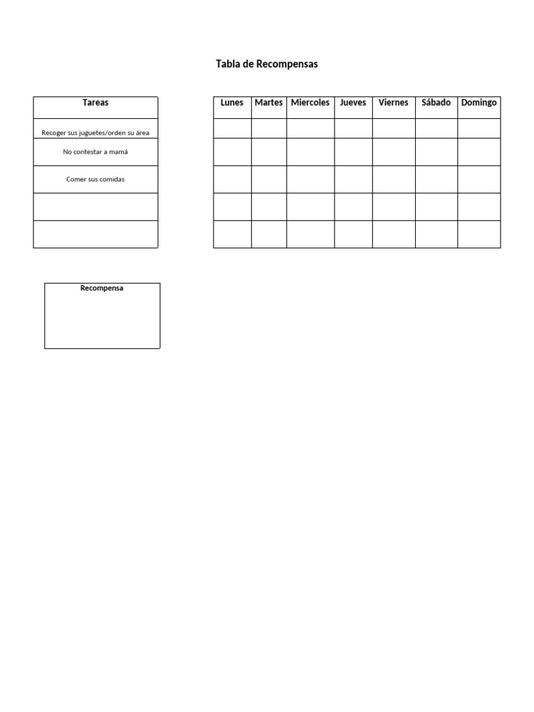 Tabla de Recompensas Infantil | PDF