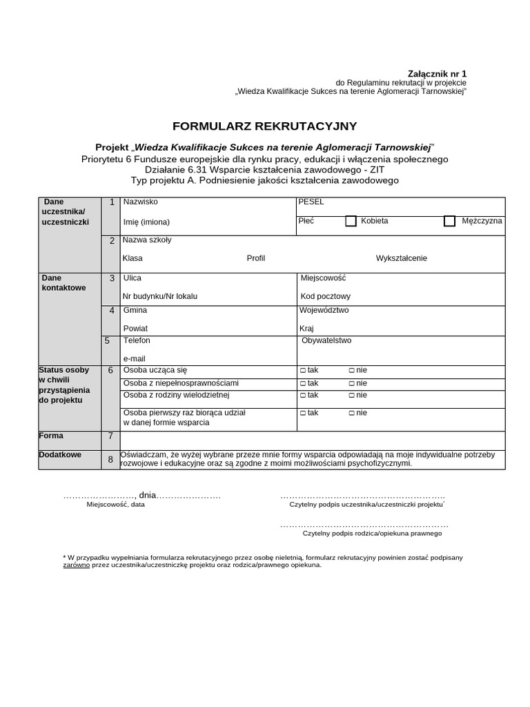 Formularz Rekrutacyjny | PDF