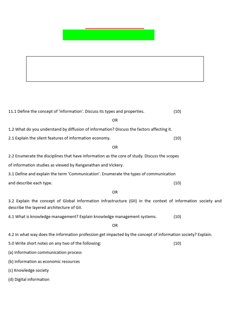 Mli-101 Guess Paper of | PDF | Information | Communication