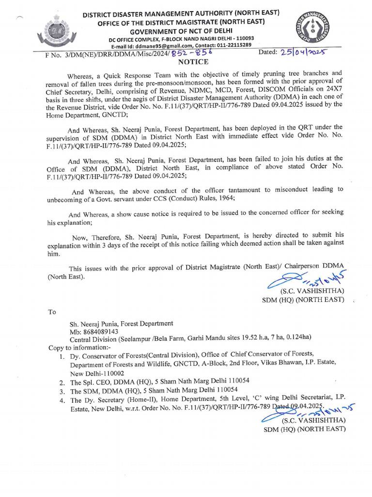 Sh. Neeraj Punia SCN | PDF