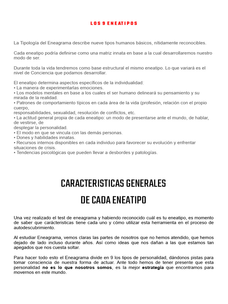 Eneatipos Descripción | PDF | Eneagrama de la personalidad | Sicología
