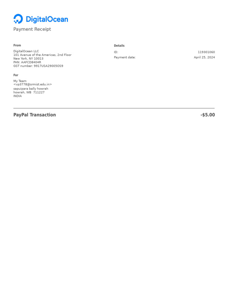DigitalOcean Payment Receipt #119301060 | PDF