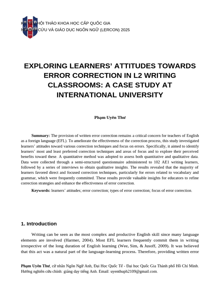 LERCON 2025 - PH M Uyên Thư | PDF | Methodology | Second Language Acquisition