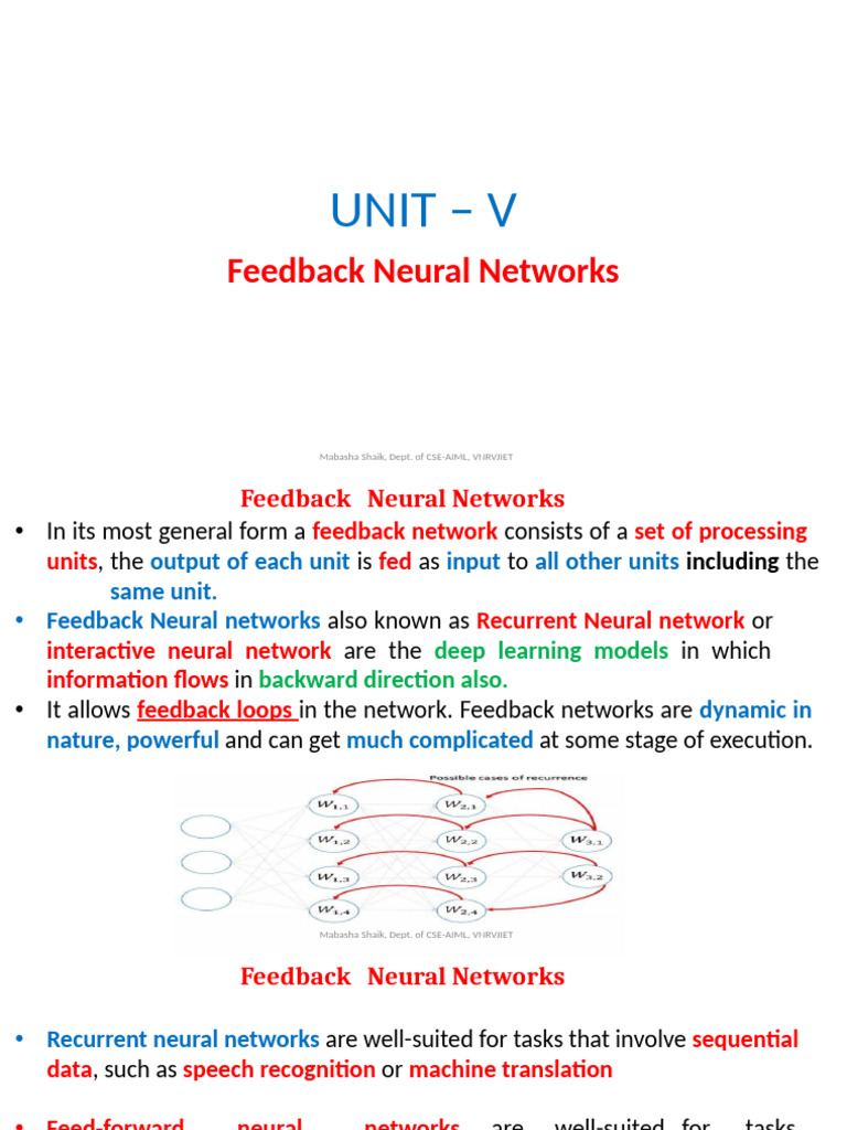Unit-5-2 Feedback Neural Networks-Updated | PDF | Feedback | Applied ...