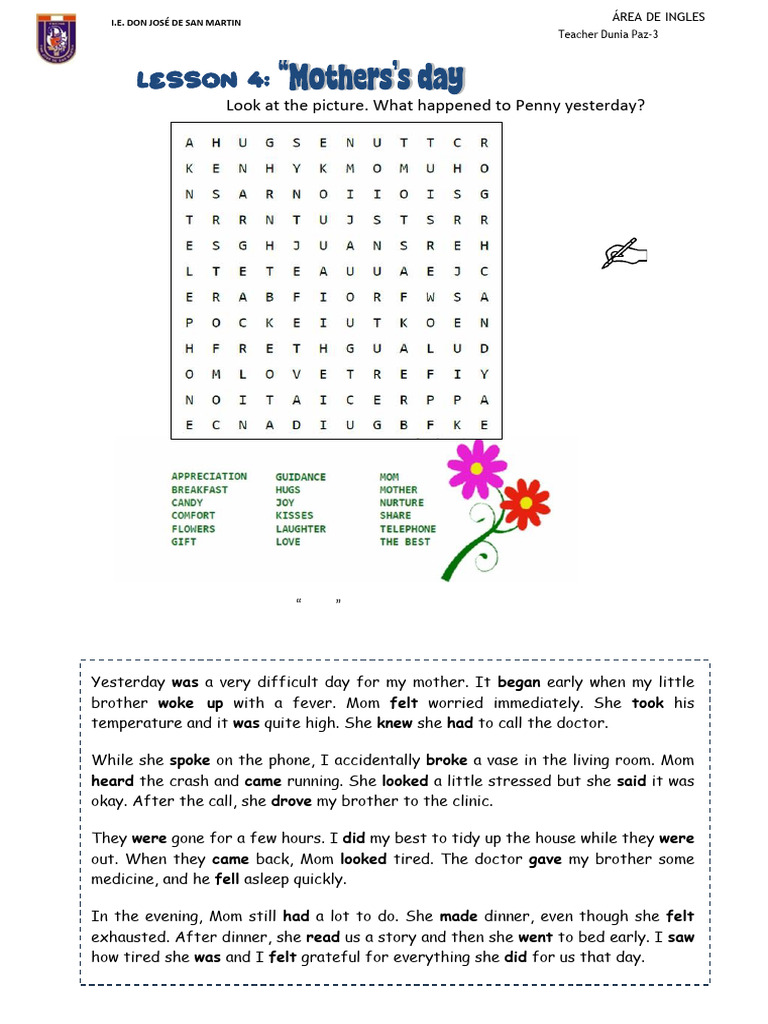 Lesson 4 - 3ro Ingles - Mother's Day | PDF