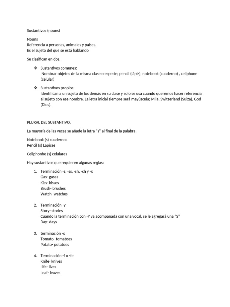 Guía Completa de Sustantivos y Verbos | PDF | Verbo | Sustantivo