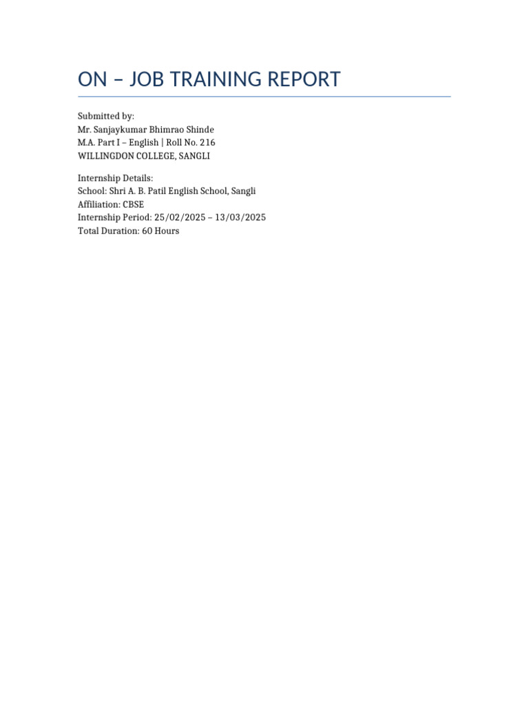 OJT Report Sanjaykumar Shinde | PDF