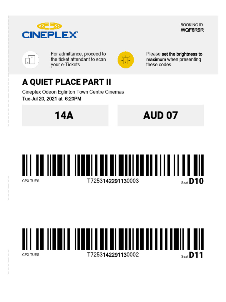 Cineplex Booking Confirmation: A Quiet Place II | PDF | Banking ...
