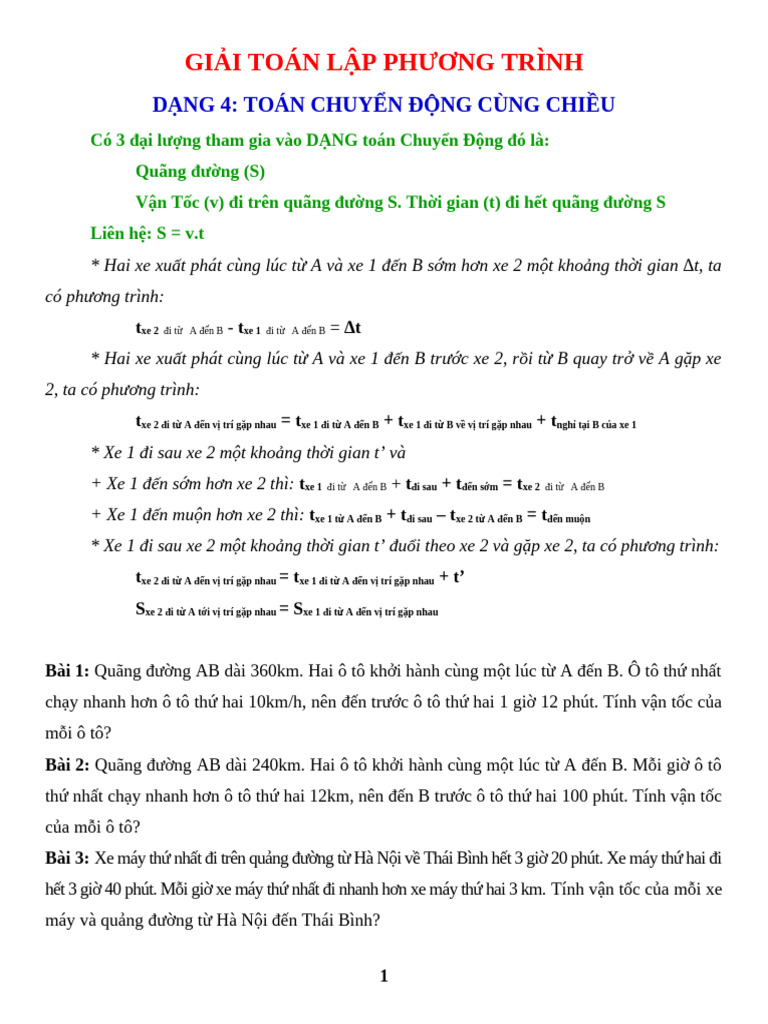 Giai Bai Toan Bang Cach Lap Phuong Trinh Phan Chuyen Dong Cung Chieu | PDF
