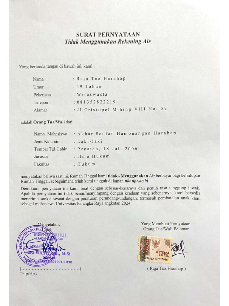 Pernyataan TDK Menggunakan Rek Air | PDF