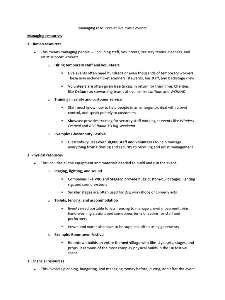 Resource Management for Live Events | PDF