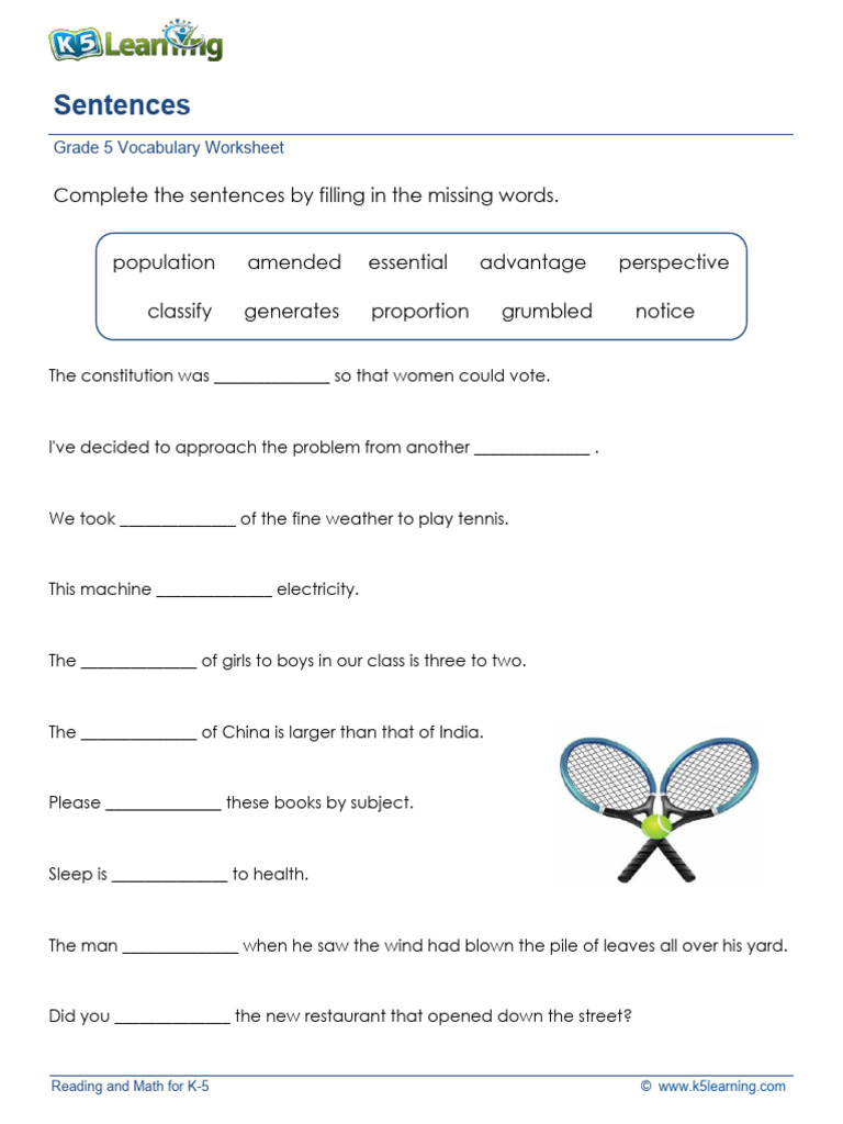 Grade 5 Sentences 2 | PDF