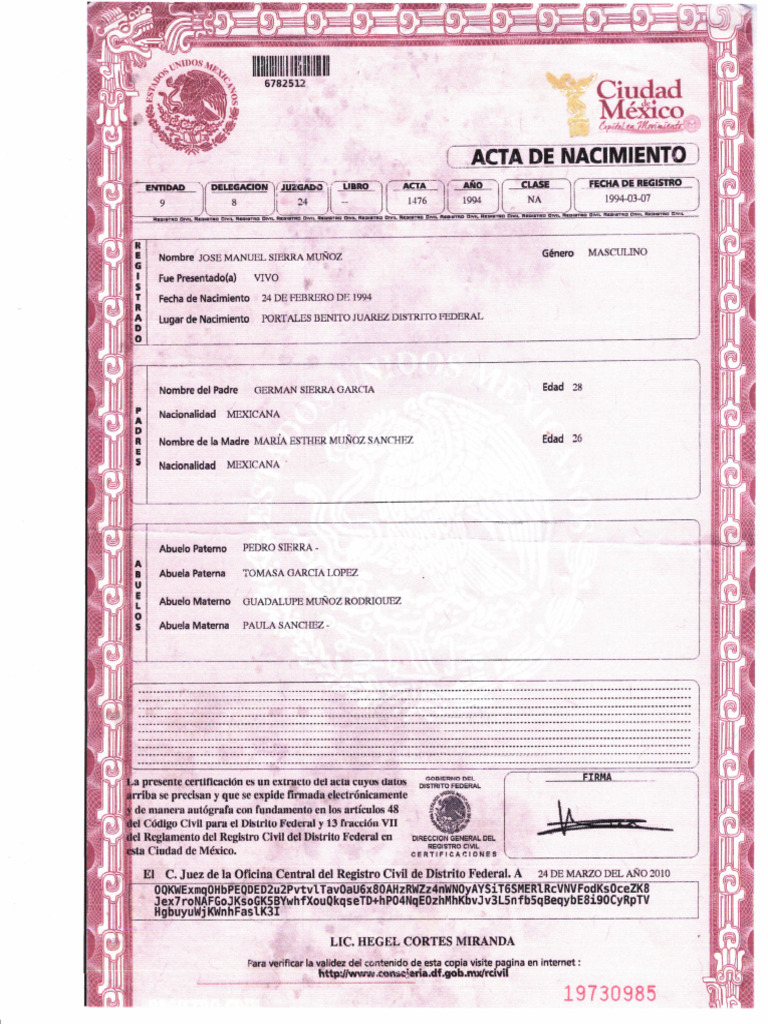 Acta Nacimiento Manuel | PDF