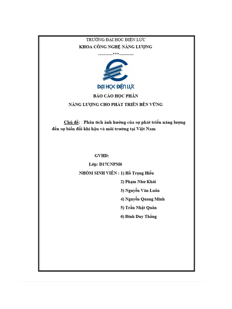 Bao Cao Hoc Phan Nang Luong Cho Phat Trien Ben Vung Cong Nghe Nang Luo ...