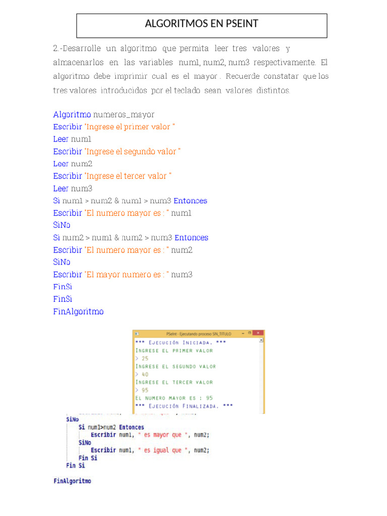aLGORITMOS EN Pseint | PDF