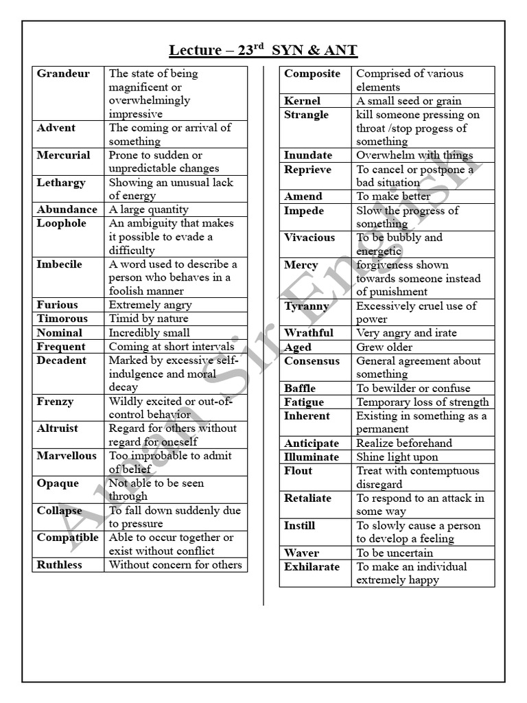 Lecture - 23 SYN & ANT (Vocab Videos) | PDF | Psychology | Behavioural ...