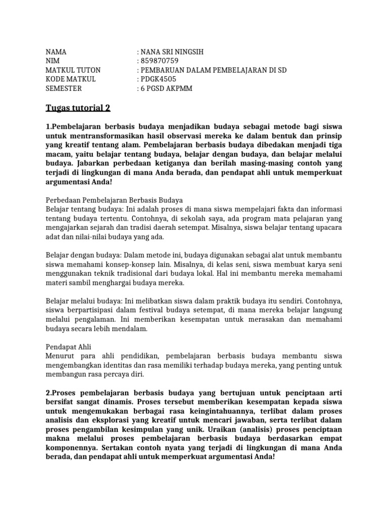 TT2 TUTON PEMBARUAN DALAM PEMBELAJARAN DI SD | PDF