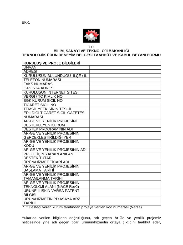 Teknolojik Ürün Beyan Formu | PDF