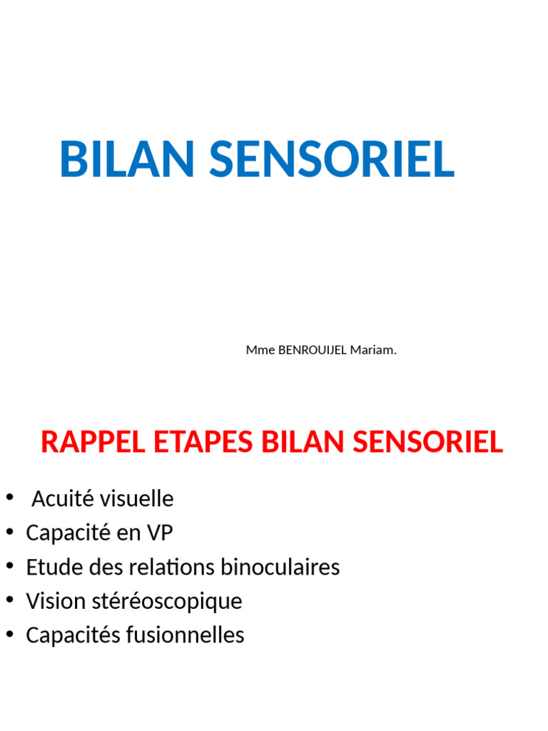 Bo Bilan Sensoriel | PDF | Acuité visuelle | Ophtalmologie