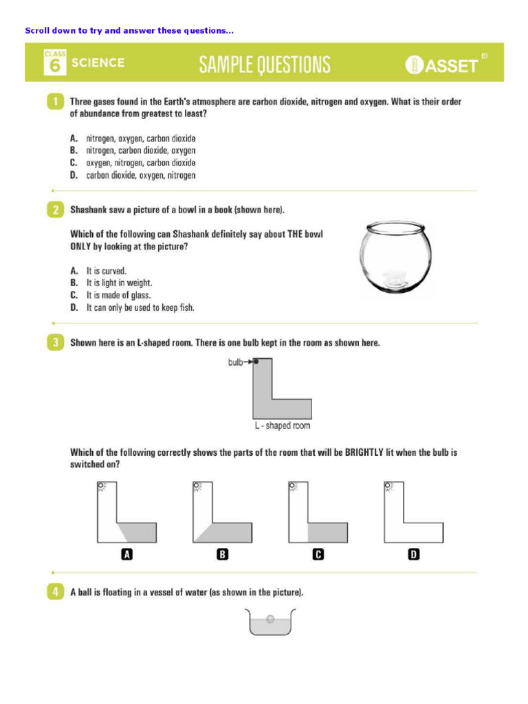 ASSET Science Model Paper Class 6 (2) | PDF