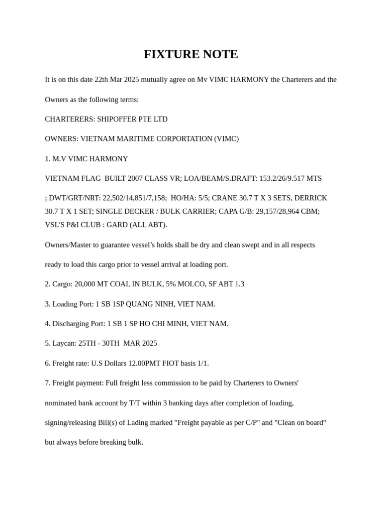 Fixture Note | PDF | Cargo | Shipping