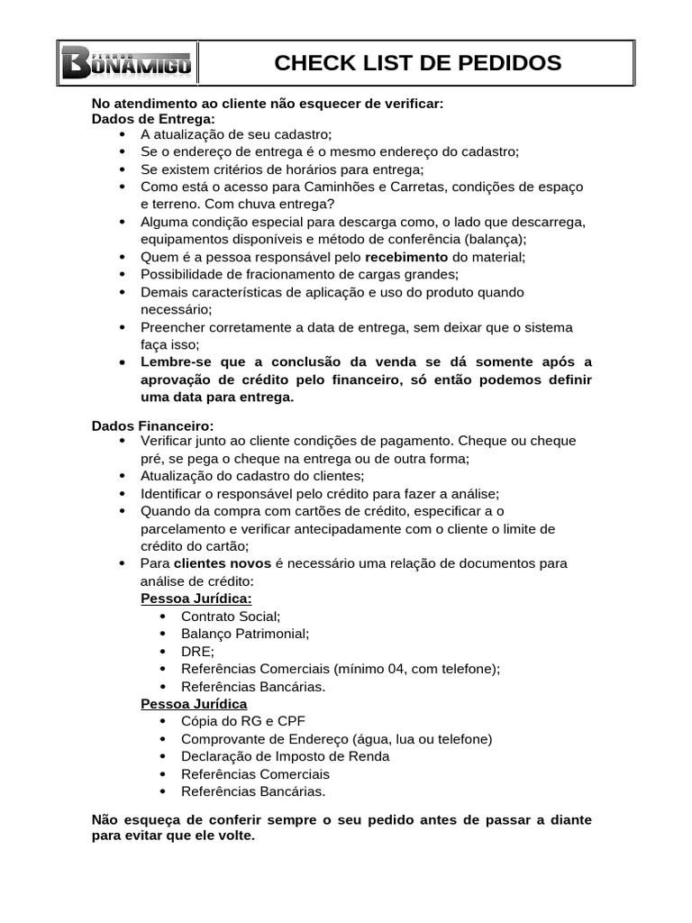 Check List Comercial | PDF