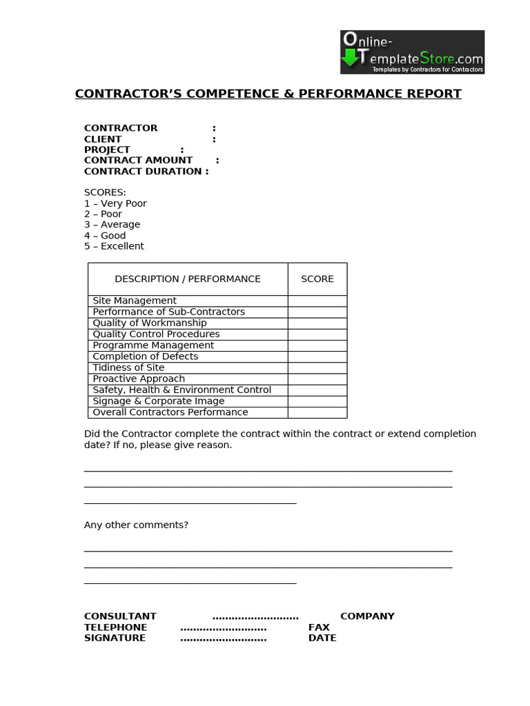 Contractor Performance Evaluation Report | PDF
