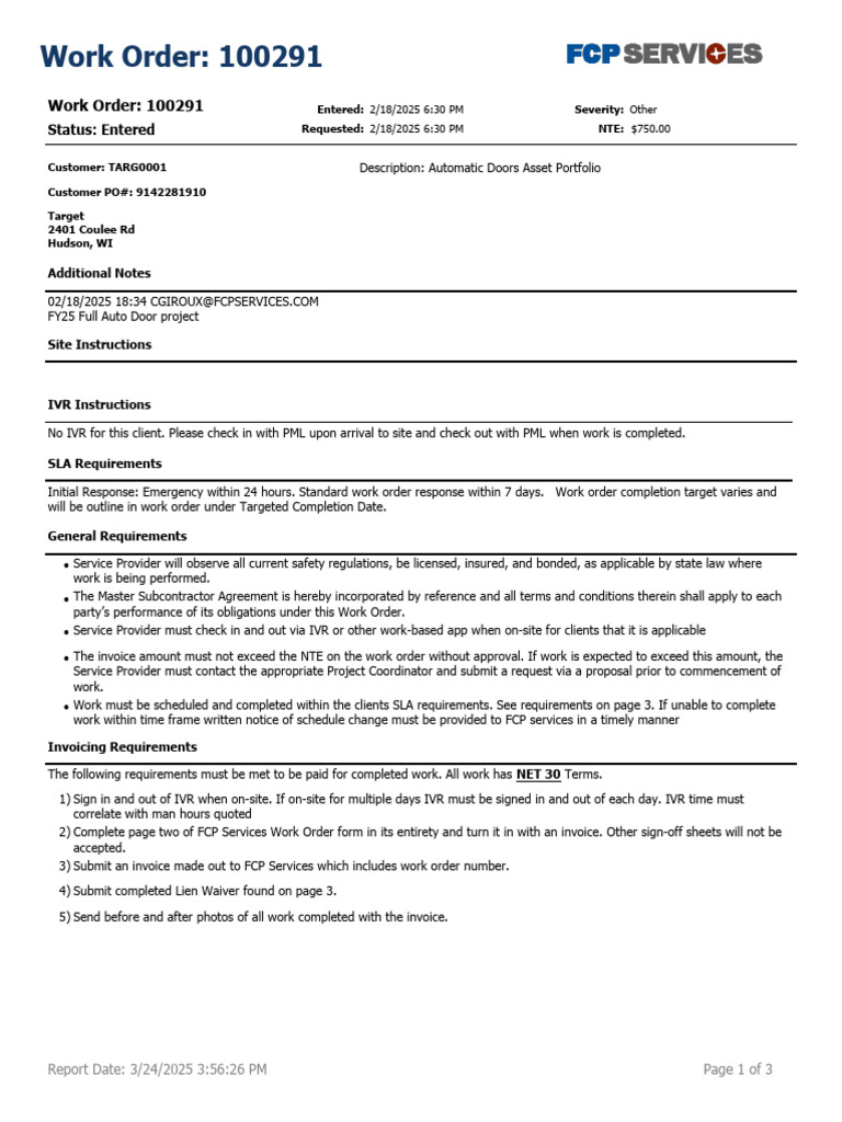 Work Order Report - 100291 | PDF | Payments | Business Law