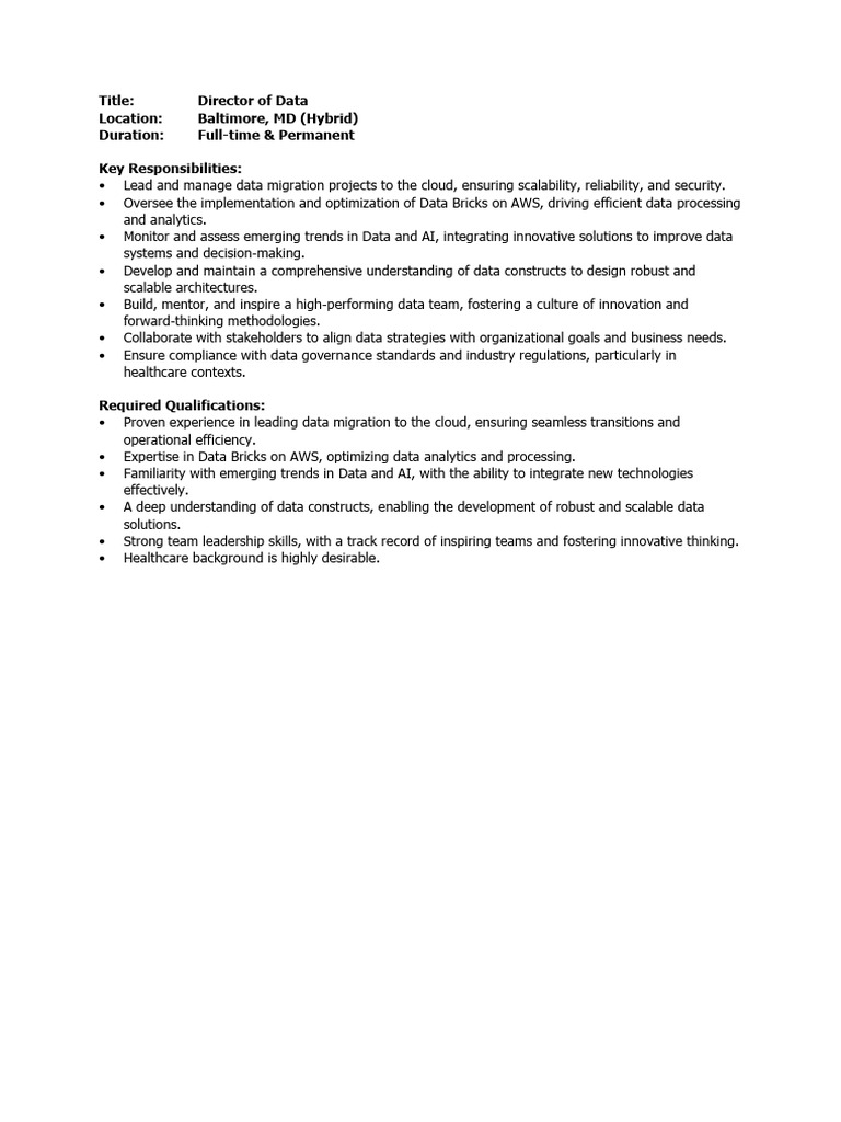 Director of Data Position in Baltimore | PDF
