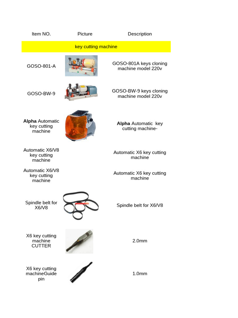 Key Cutting Machine Parts and Models | PDF | Mechanical Engineering ...