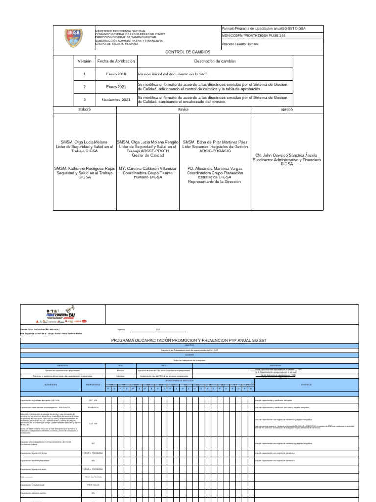 Programa de Capacitacion Anual SG SST Esm Con 1 A 10 Trabajadores | PDF